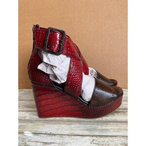 Freebird by Steven | Shoes | Freebird By Steven Terra Red Leather Croco Wedge Sandals Size 1 New ...